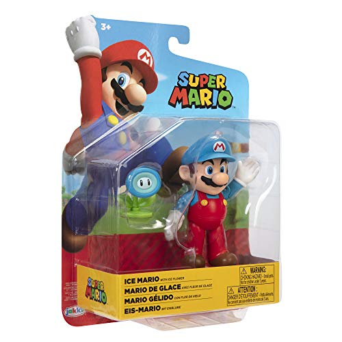 Super Mario Action Figure 4 Inch Ice Mario Collectible Toy with Ice Flower Accessory