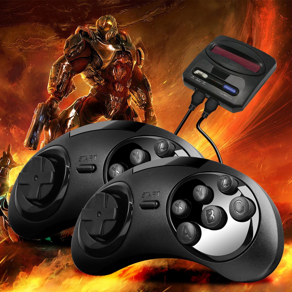 SENHAI Controller Kit for Sega Genesis, 2 Pack 6-Button Controller for Classic Sega Genesis and a 6 Feet Standard AV Cable RCA Connection Cord for Sega Genesis 2 & 3