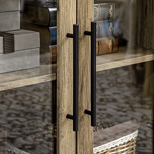 HOMCOM Farmhouse Sideboard, Buffet Cabinet, Coffee Bar Cabinet with 4 Glass Doors, Credenza, Distressed Grey