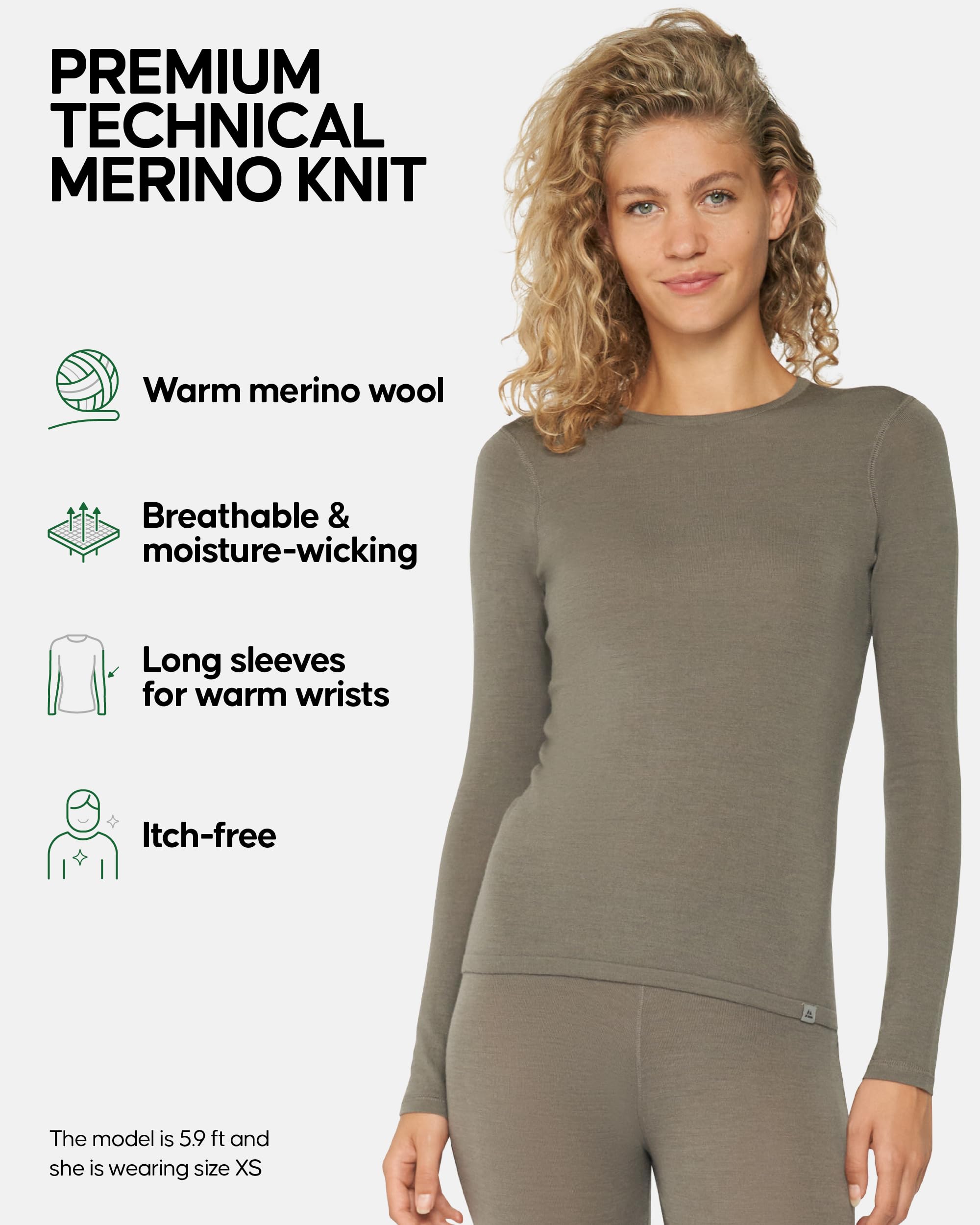 DANISH ENDURANCE Merino Wool Base Layer Shirt for Women, Thermal Long Sleeve, Blue, Small