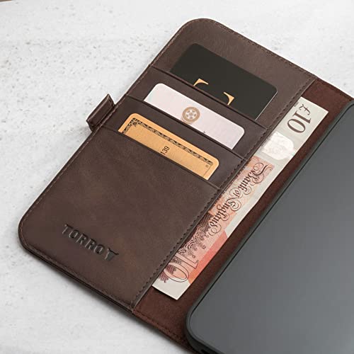 TORRO Leather Case Compatible with iPhone 14 Pro Max β Genuine Leather Wallet Case/Cover with Card Holder and Stand Function (Dark Brown)