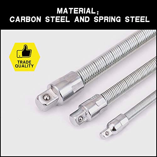 HORUSDY 3-Piece Flexible Socket Extension Bar Set 1/2" 1/4" 3/8" Shaft Drive 10" 8" 6"
