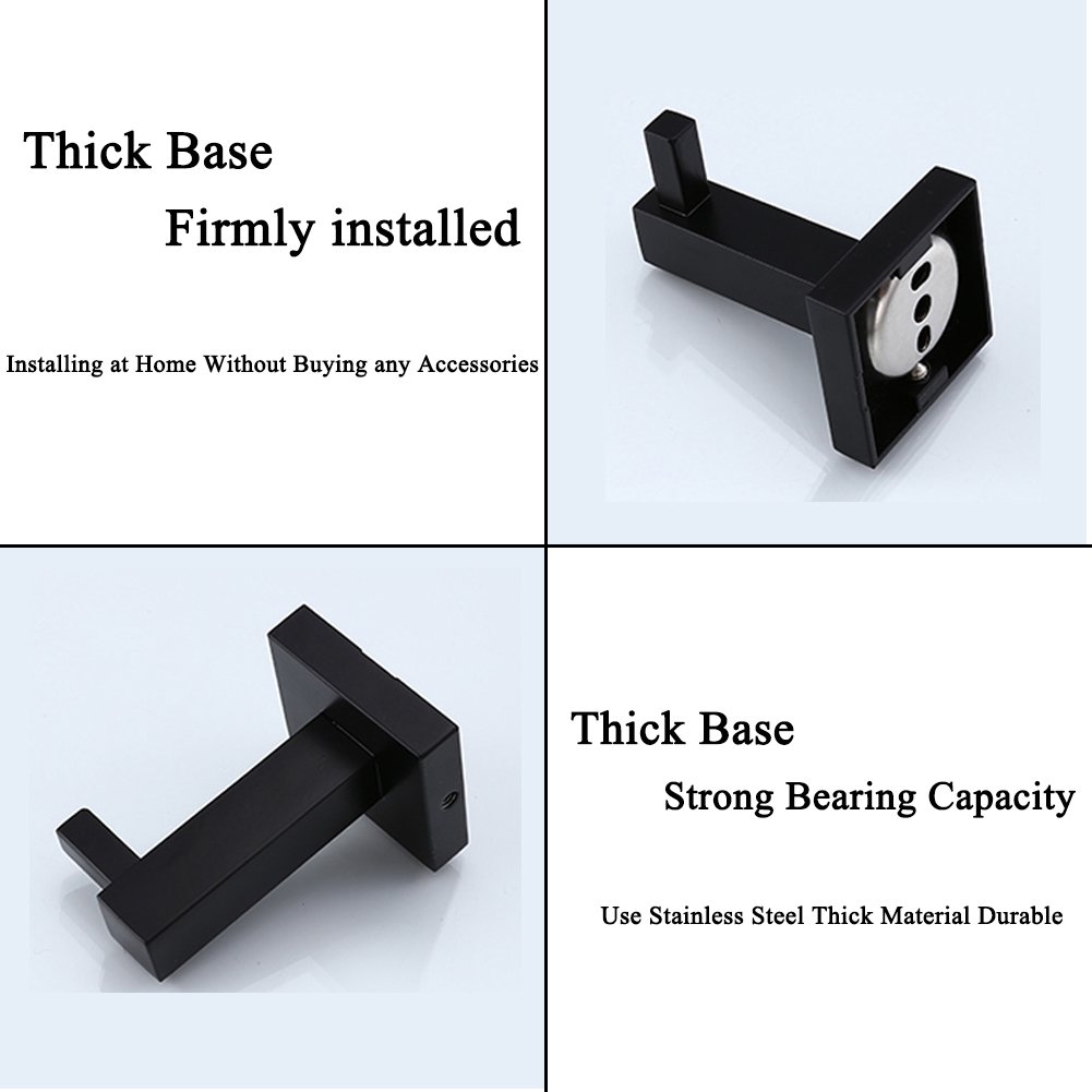 LJLink Single Black Hook Wall Clothes Hook Stainless Steel Heavy Duty Modern Bath Hook for Coat Robe Towel Hat Hanger Home Bathroom Kitchen Bedroom Hotel Toilet Garage, 1 Pack