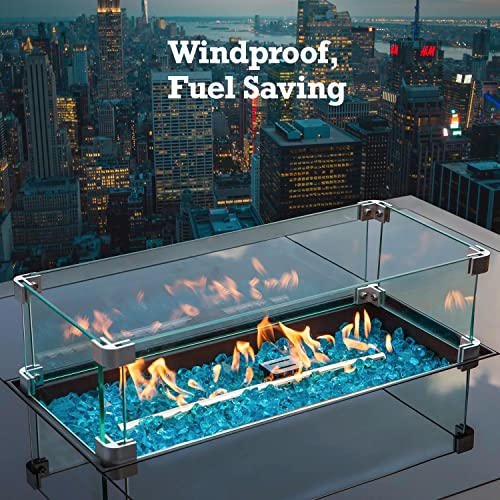 Fire Pit Wind Guard β Premium Fire Glass for Propane Fire Pit β Thick Tempered Glass Fire Pit Screen Rectangular β Clear Fire Pit Glass Shield for Propane and Gas Pits - 35.5 x 11.5 x 6-inch