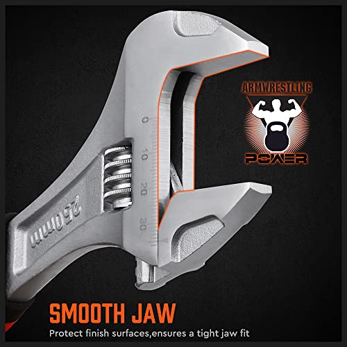 HORUSDY 3-piece Adjustable Wrench Set, 6-Inch 8-Inch & 10-Inch, Metric & SAE Scales, Extra-Wide Jaw Crescent Wrenches Set