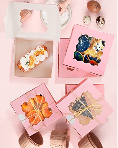 Pink Cookie Boxes with Window 36packs 6x6x3 Pink Bakery Box Pastry Box for Wedding Favor Birthday & Party qiqee