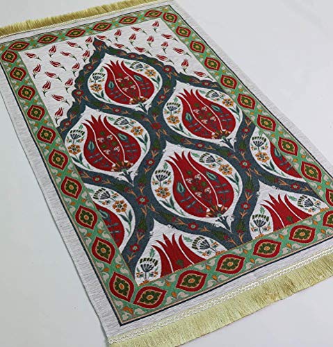 Modefa Prayer Mat | Luxury Woven Chenille Janamaz Sajadah | New Muslim Convert Revert Gift Set | Free Quran + Tesbih Beads | Turkish Tulip Red