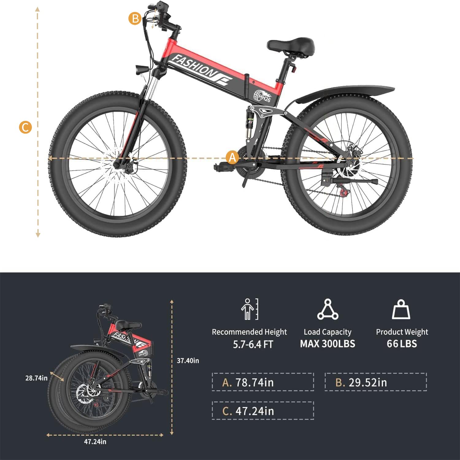 DEEPOWER H26 Folding Electric Bicycle, 1000W Motor 26" Fat Tire Electric Bike, 48V 12.8Ah Removable Lithium Battery, 21-Speed, Up to 30 MPH, Snow Beach Mountain Folding E Bikes
