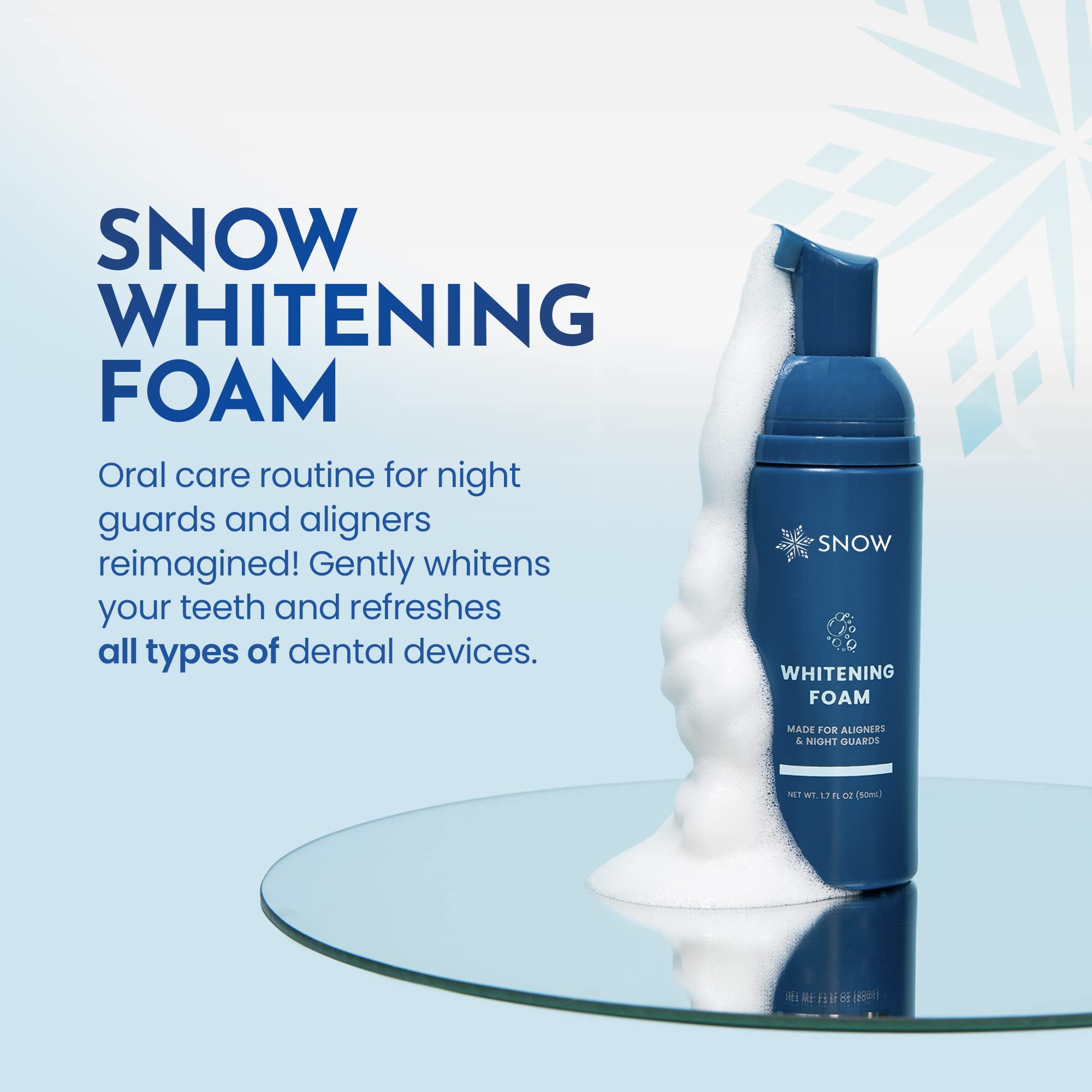SNOW Teeth Whitening Foam - Gentle Teeth Whitening for Aligners and Night Guards Cloud-Like Spray Foam, Oral Personal Care with Hydroxyapatite and Arginine for The Teeth Enamel, 1.7fl. oz.