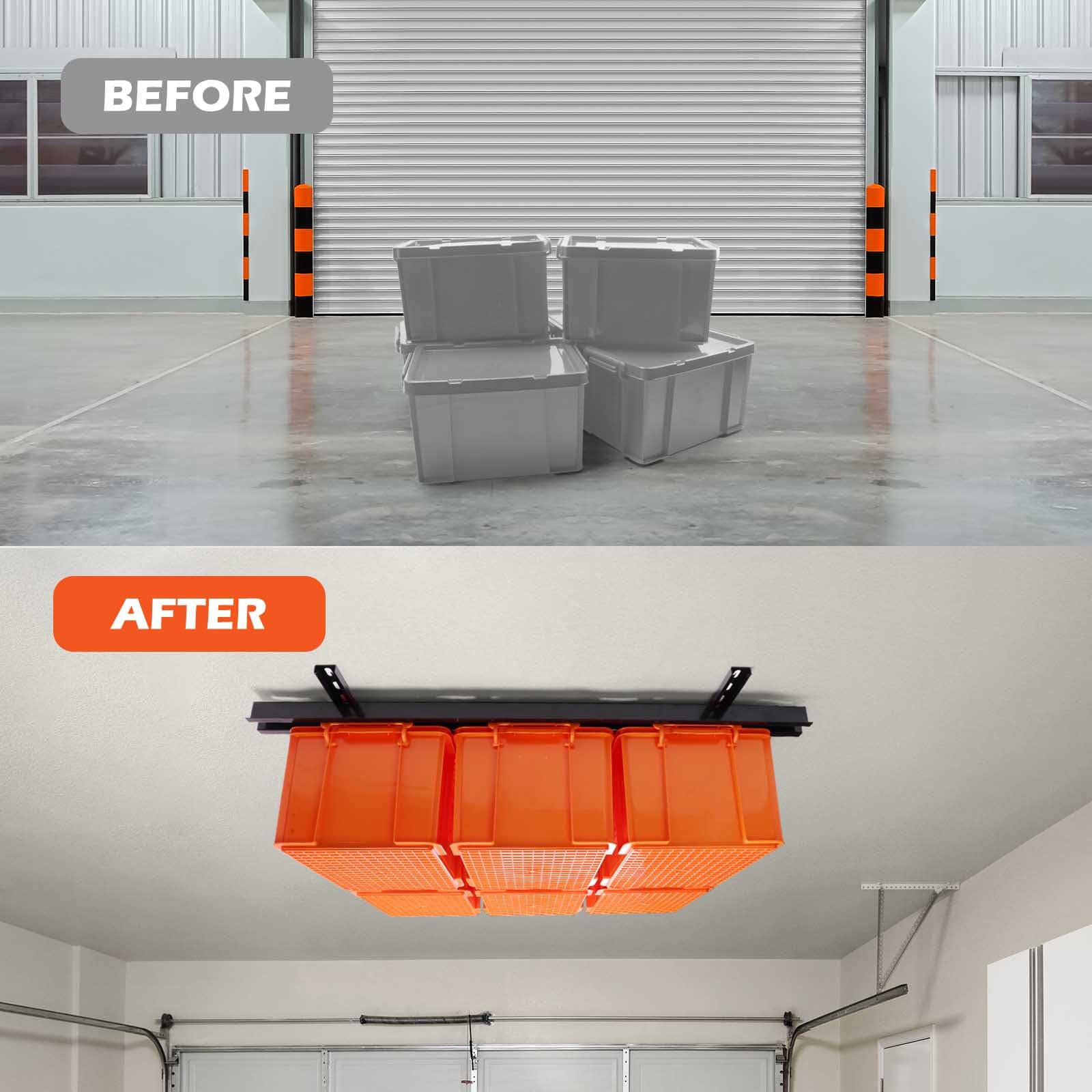 gjkldcvb Overhead Garage Storage Rack, Ceiling Bin Rails Storage, Adjustable Garage Storage System, Bin Organization System, Heavy Duty Metal Rack for Container, Supports Most Storage Bins, 48" x 48"