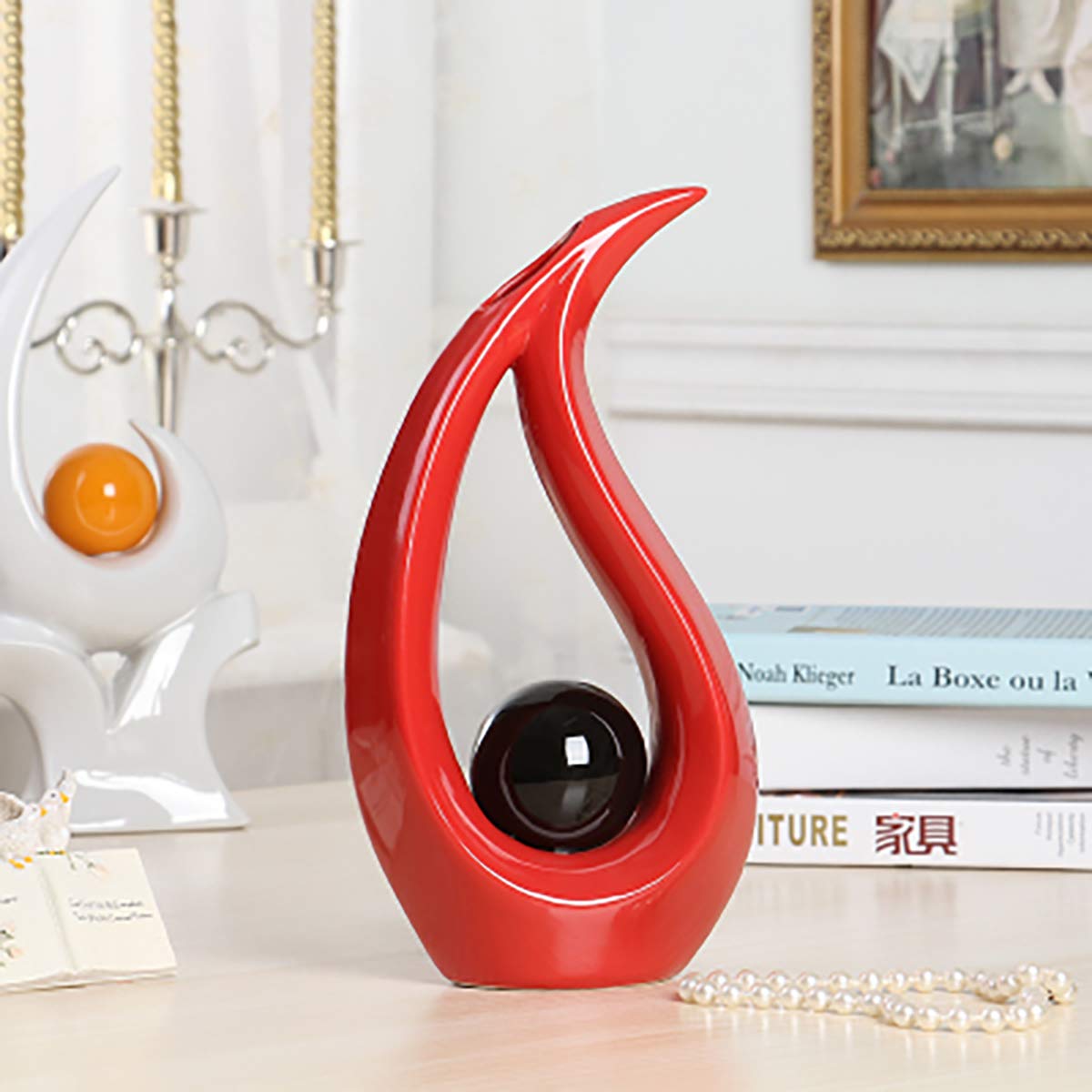 Cozylkx 11 x 6 Inch Modern Abstract Sculpture Statue, Office Home Decor Ornament Ceramic Figures, Red