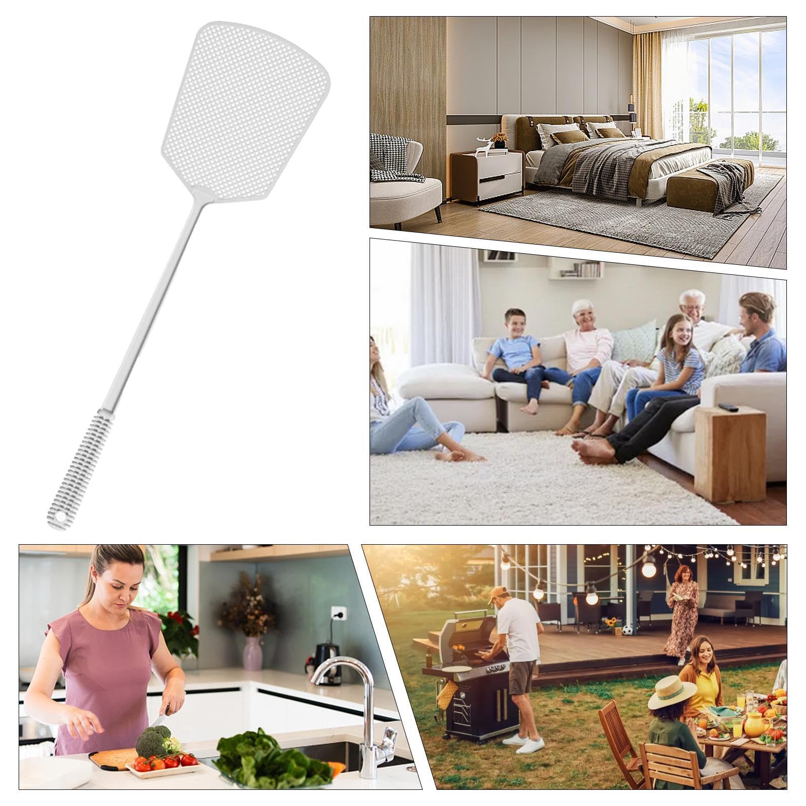 Generic Telescopic Fly Swatters - Heavy Duty Flyswatter | Long Handle Swatter with Hanging Hole | Manual Extendable Fly Swatters | Wide Mesh Fly for Home Garden Classroom Restaurant, flat shape