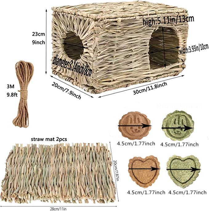 QHZAHNG Bunny Grass House,Natural Handmade Edible Foldable Comfortable Grass nest for Rabbits,Bunny, Guinea Pig, Little Animals, Play Paradise Grass Nest。 (B)