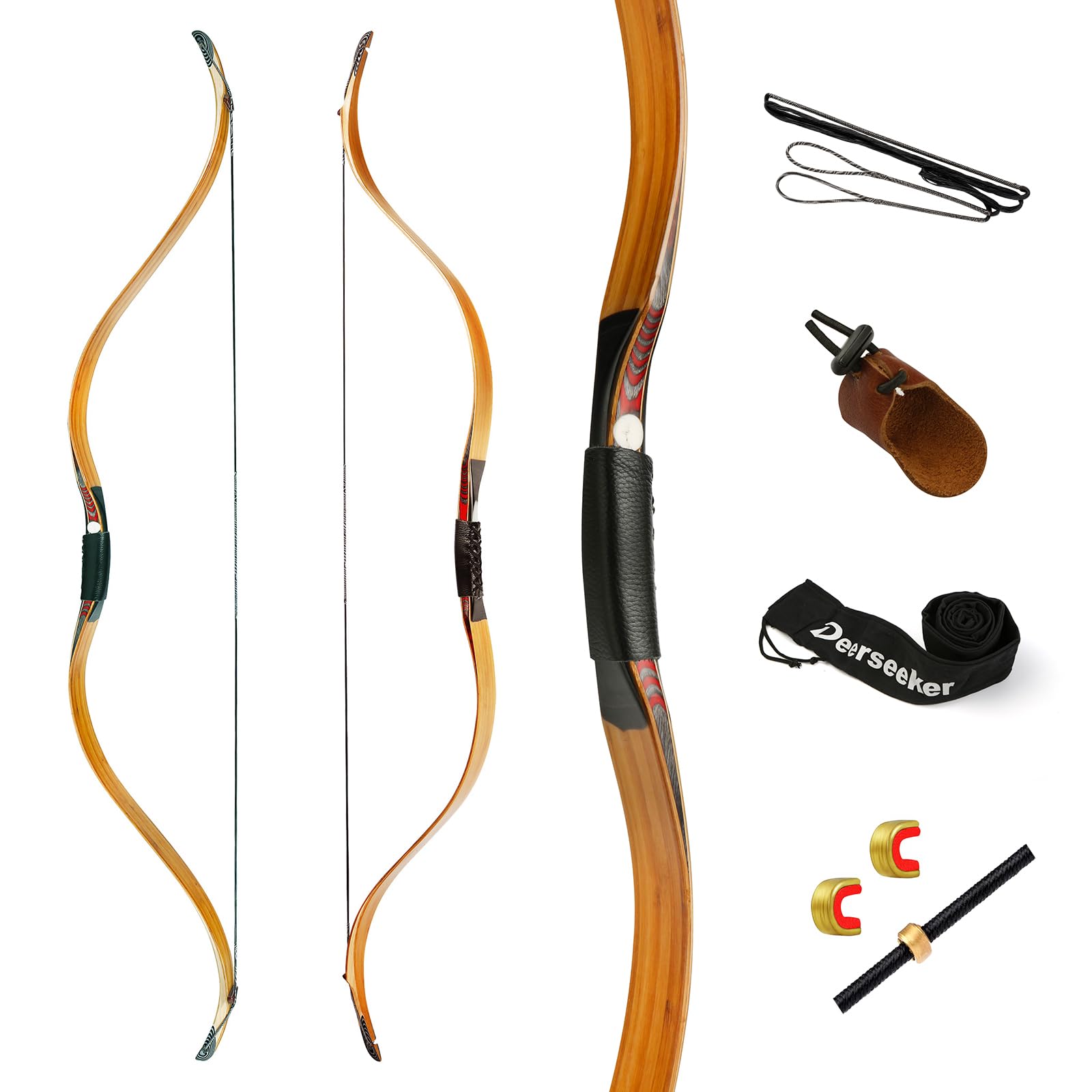 Deerseeker Archery 52" Longbow Traditional Handmade Recurve Bows Ambidextrous Horsebows for Adults & Youth Hunting Target Shooting (horsebow Set 55lbs)