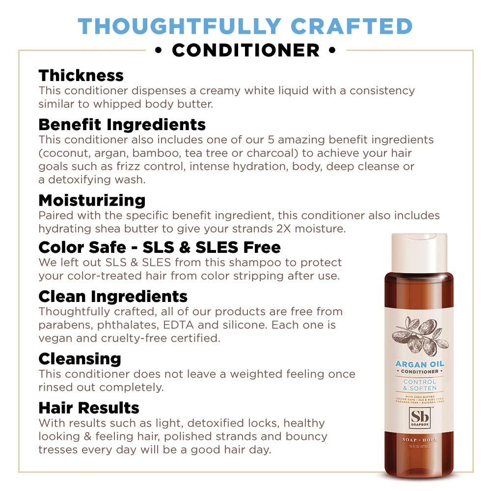 SoapBox Anti-Frizz Shampoo & Conditioner Set with Argan Oil and Shea Butter for Women & Men - Bulk Pack (3 Shampoos & 3 Conditioners)