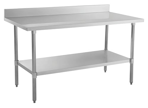 Kratos Stainless Steel Kitchen Prep Table 48"x24" with Backsplash and Undershelf, NSF Worktable for Restaurants - 18ga/430SS (28W-033)