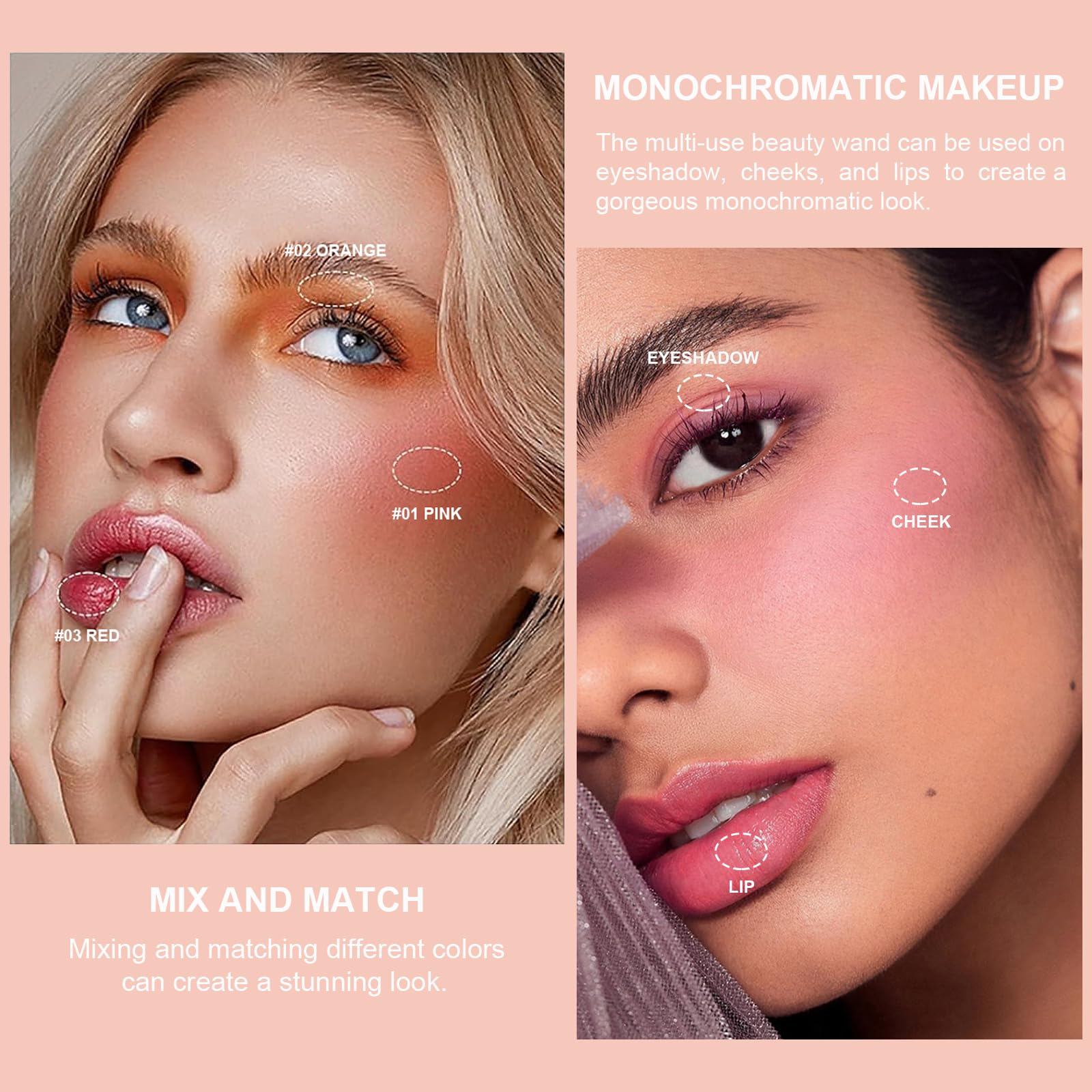 Cream Blush Stick, Multi-use Stick Blush Makeup for Cheek and Lip, Monochromatic Blush Face Beauty Wand for Women, Long Lasting, Waterproof, Moisturizer, Matte Finish, 1oz (#01 Pink)
