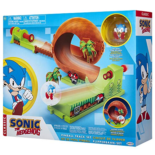 Sonic The Hedgehog Pinball Green Hill Zone , Track Play Set, 9 Piece, with Looping Action & Automatic Bumper Exclusive Sonic Sphere Included, for Ages 3+