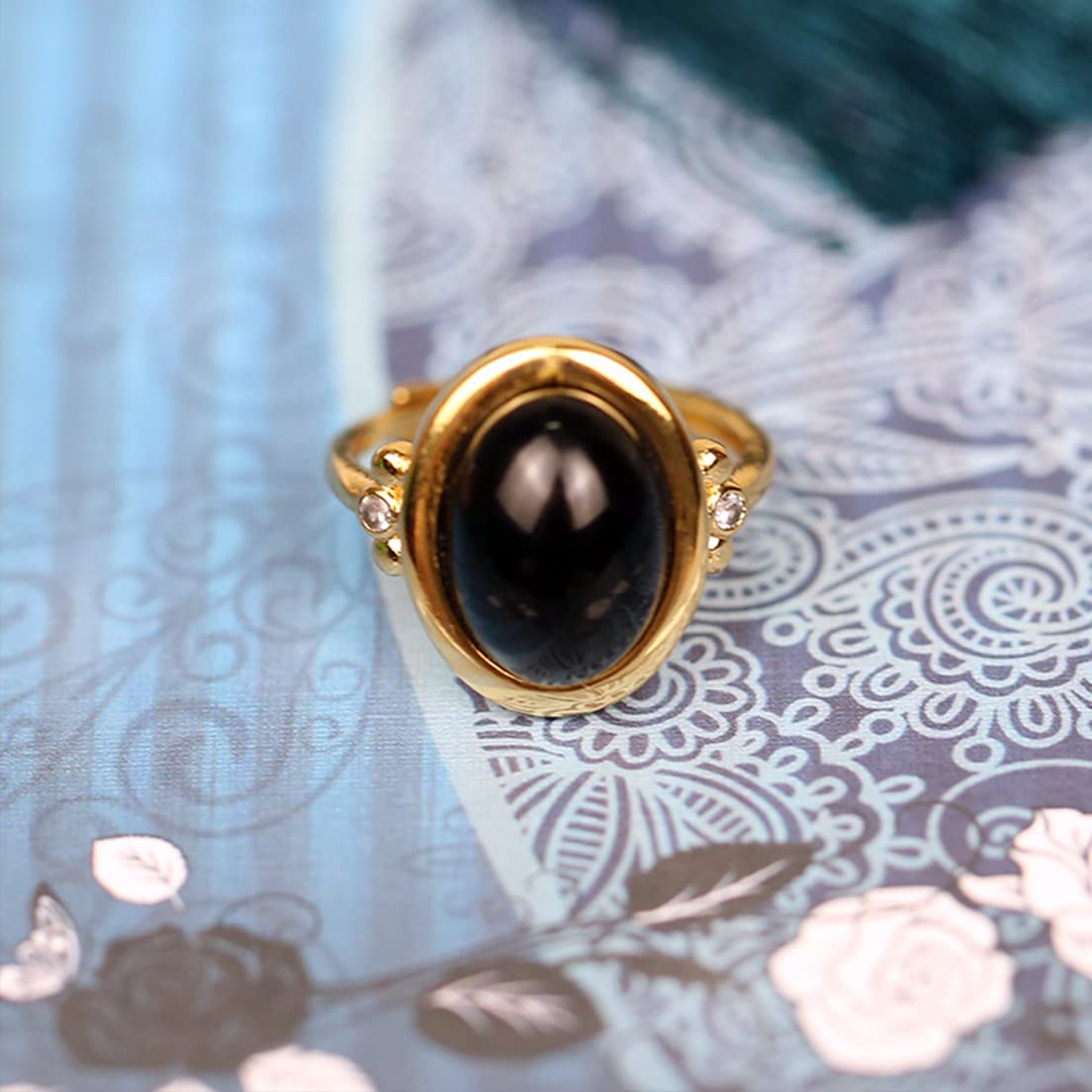DALEGEM Natural Oval Agate Onyx Stone Ring,14K Gold Real Genuine Crystal Quartz Gemstone Stone Ring Jewelry (Stone_A, Adjustable)