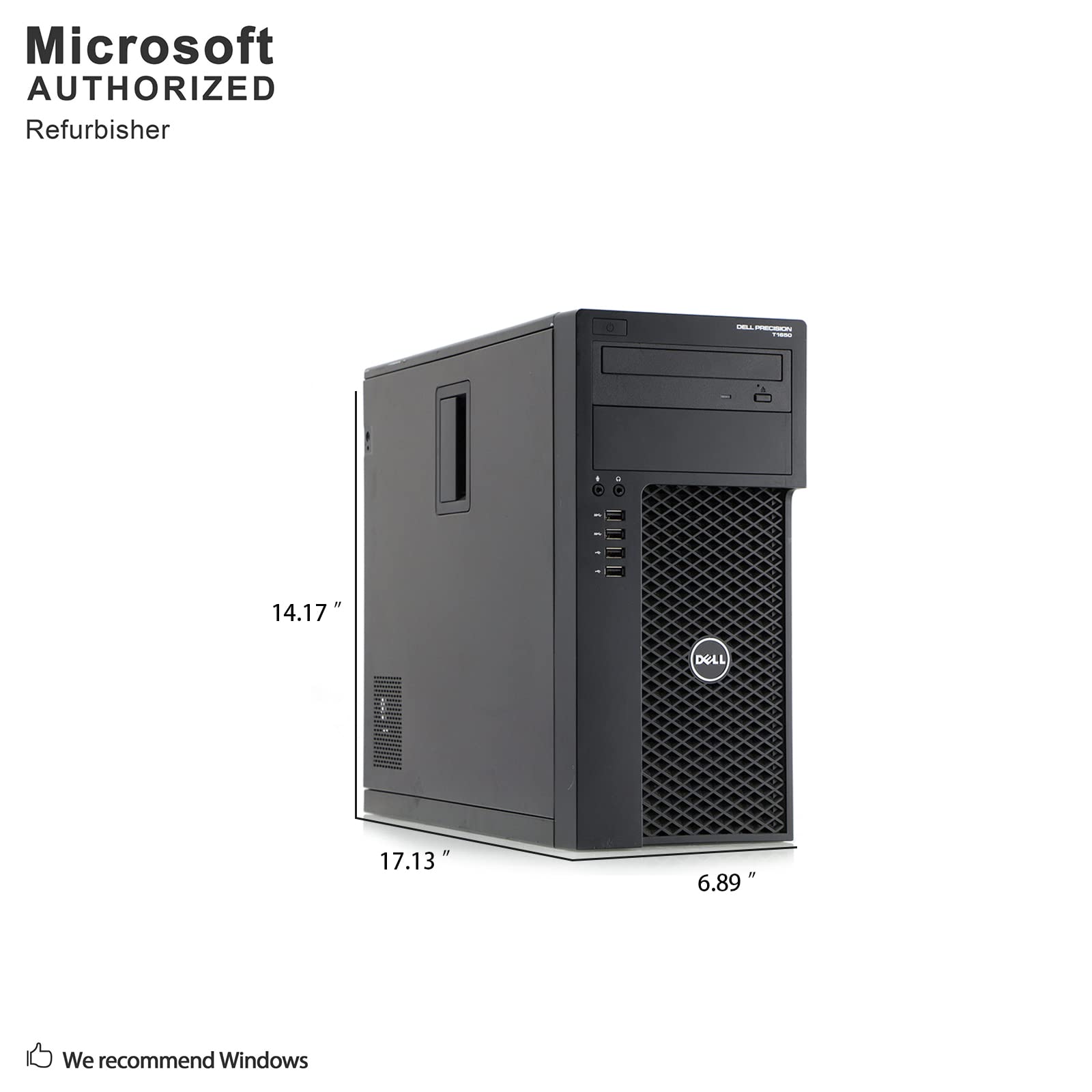 Dell Precision T1650 Tower Desktop Computer PC, Intel Quad Core i5-3470 up to 3.6GHz, 16G DDR3, 512G SSD, DVD, WiFi, BT, DP, VGA, Windows 10 Pro 64 Language Supports English/Spanish/French (Renewed)