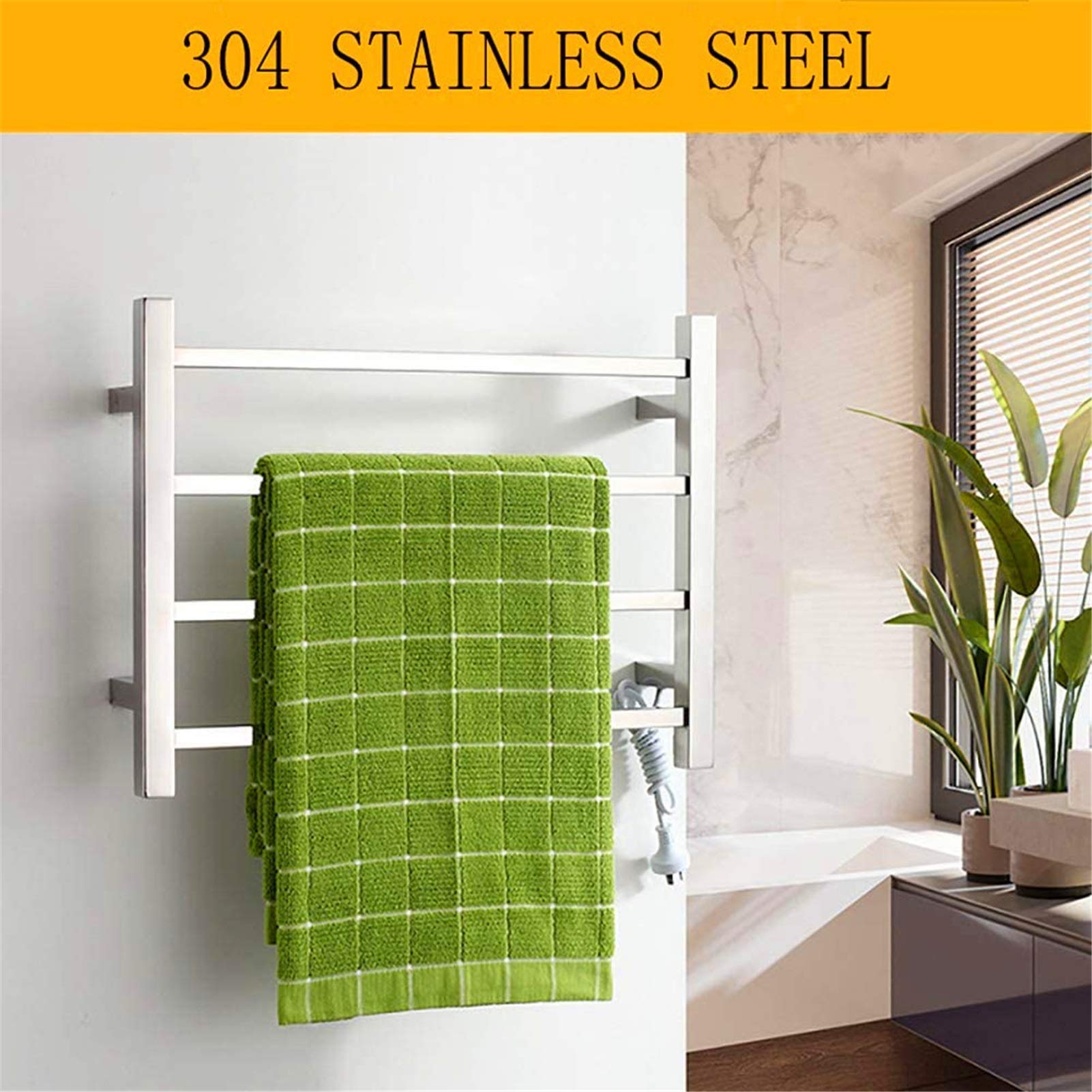 GKLAWAA Towel Warmer, Heated Towel Warmer,Stainless Steel Electric Heated Warmer Radiator Wall Mount Towel Rail for Bathroom Kitchen,Bath Towel Dryer (Plugin)