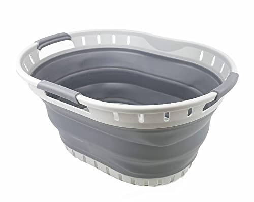 SAMMART 25L (6.6 gallon) Collapsible Plastic Laundry Basket - Foldable Pop Up Storage Container/Organizer - Portable Washing Tub - Space Saving Hamper/Basket (1, Grey)
