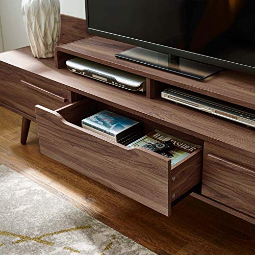 Modway Omnistand 74" Mid-Century Modern Low Profile Media Console Entertainment TV Stand in Walnut