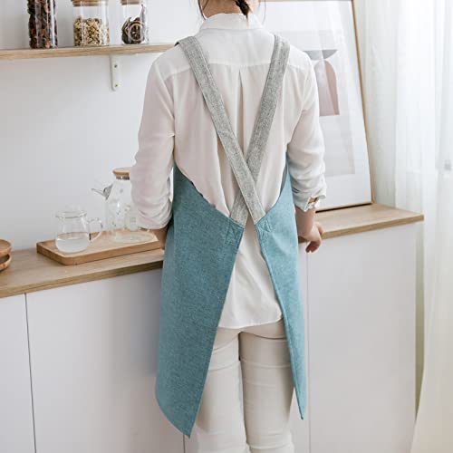 DXYAKY Cotton Apron for Women Cross Back Apron with Pockets for Kitchen Cooking No Tie Apron for Painting Gardening Cleaning