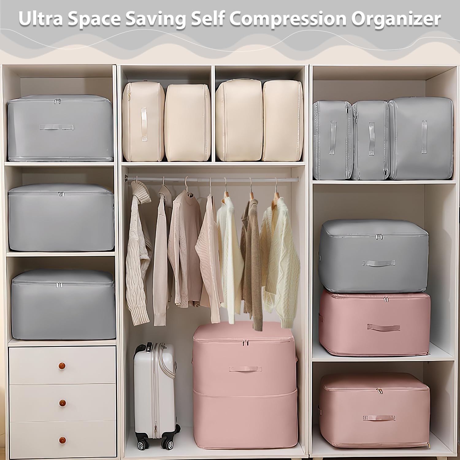 Generic Ultra Space Saving Self Compression Organizer,Clothes Compression Bag,Compression Organizer for Blankets,Moving Organizer Bags for Comforters, Clothes, Blankets (Grey,Large)