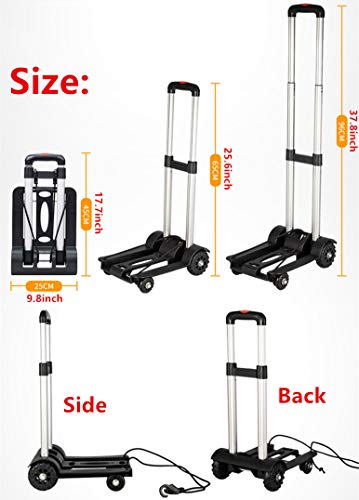 Falytemow Compact Folding Hand Truck Dolly 110 lbs Capacity 4 Wheels Portable Utility Moving Shopping Cart Fold up Trolley Adjustable and Lightweight for Luggage Personal Travel Moving and Office Use