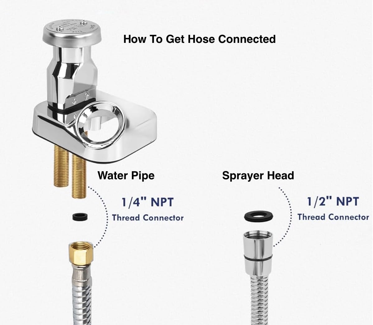 Socila Professional Stainless Steel Shampoo Bowl Hose - 1/2" Thread Sprayer Head to 1/4" Thread Water Pipe for Barber Shop & Salon Sink Replacement Part for Faucet and Sprayer