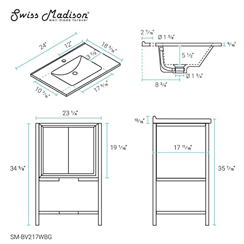 Swiss Madison - well made forever Marseille 24" Bathroom White and Brushed Gold Bath Vanity