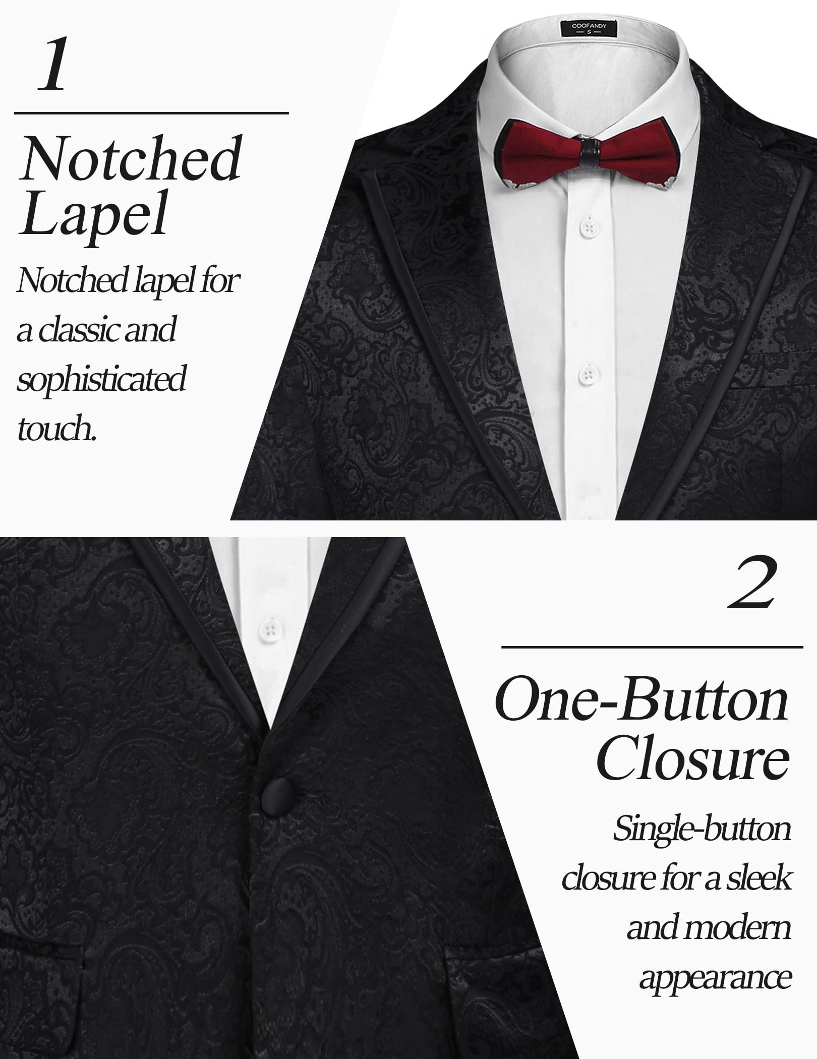 COOFANDY Men Floral Tuxedo Jacket Slim Fit Paisley Dinner Dress Suit Party Blazer, X-Large, Black(Pattern3)