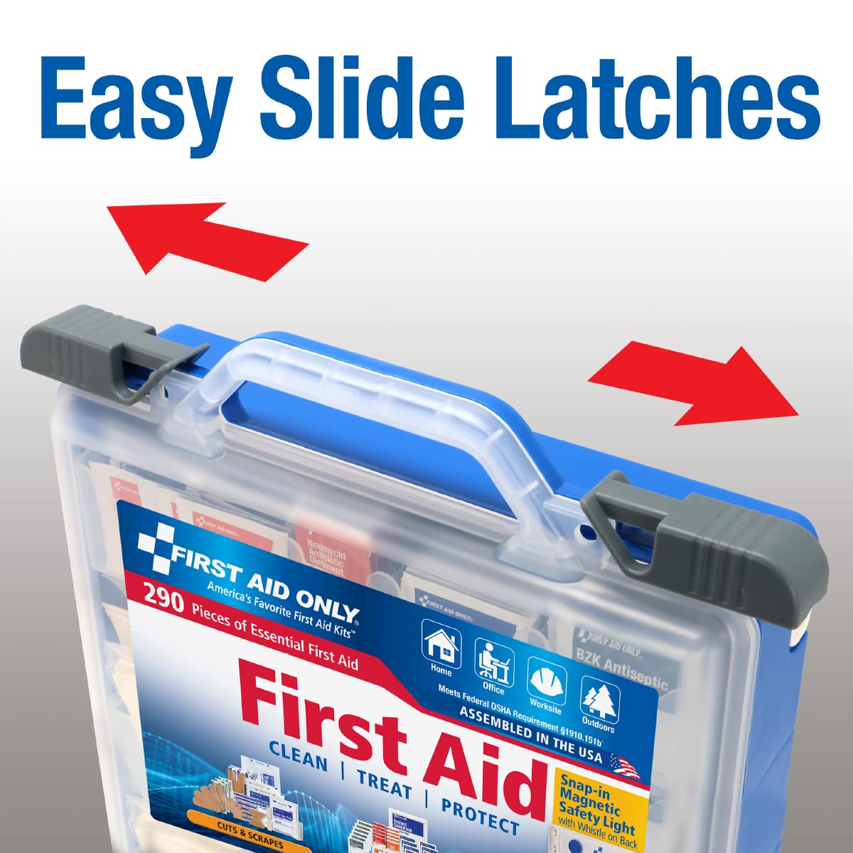 First Aid Only 290 Piece All-Purpose First Aid Kit with Magnetic Safety Light