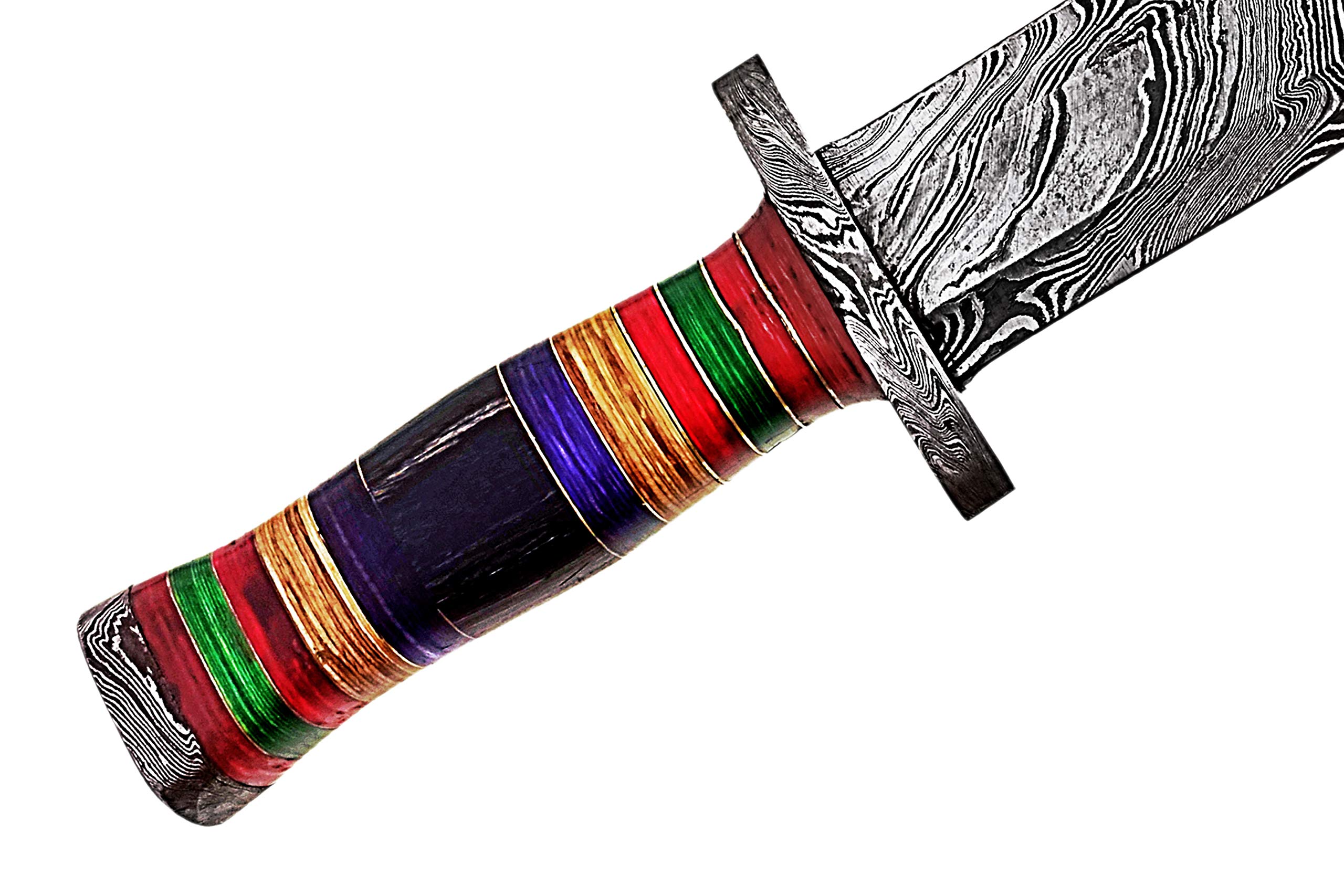 Damascus Steel Hunting Knife - Fixed Blade Knives with Sheath - Firm Grip Handle Made of Rose Wood (MD)