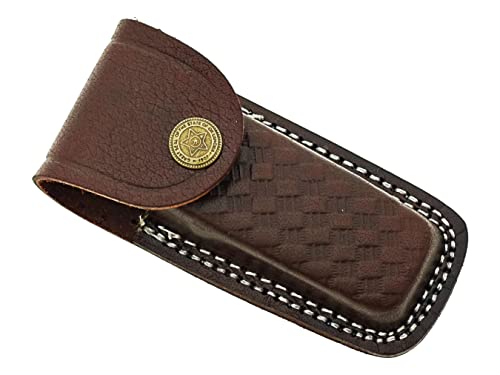 Damascus Steel Blade Folding Pocket Hunting Knife Real Leather Sheath For Camping Fishing Outdoor EDC SM91