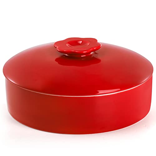 Lyellfe Ceramic Tortilla Warmer with Lid, 8.5 Inch Tortilla Server Holder Container, Hold up to 12 Tortillas,Red Taco Warmer for Taco Tuesday Night, Mexican Party, Microwave and Oven Safe