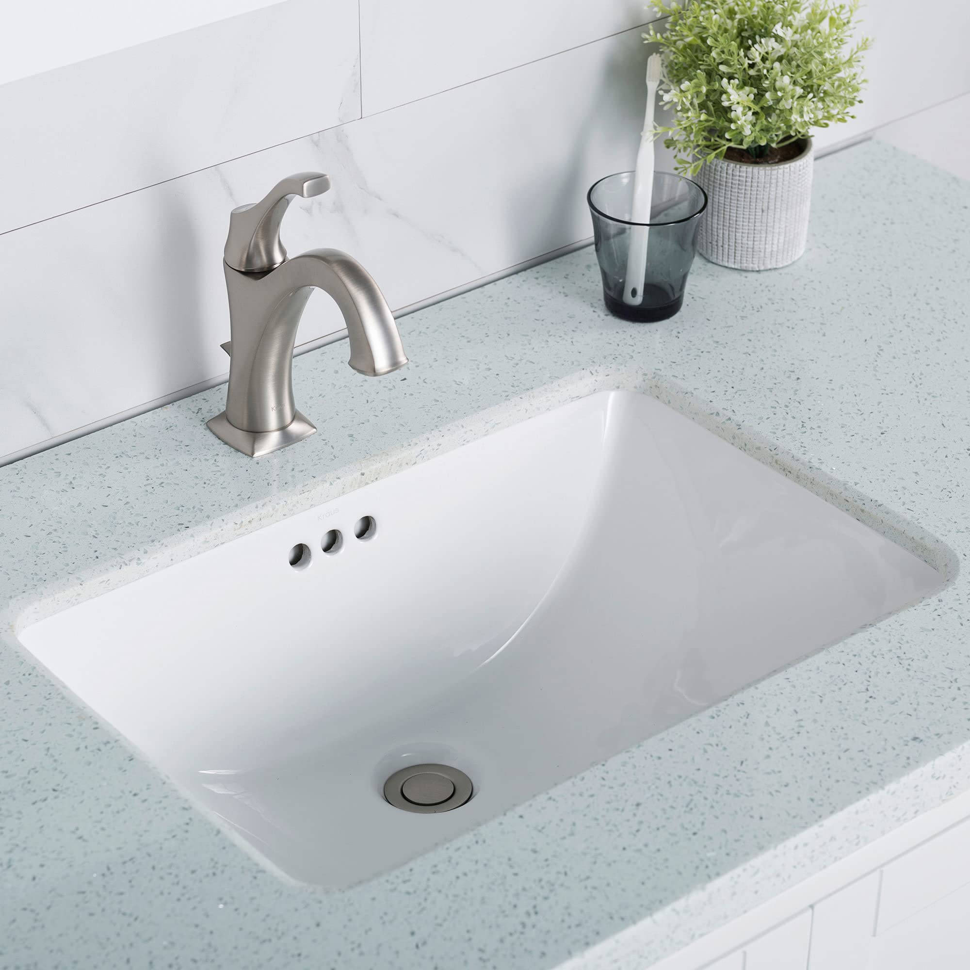 KRAUS Elavo 21-inch Rectangular Undermount White Porcelain Ceramic Bathroom Sink with Overflow, KCU-241
