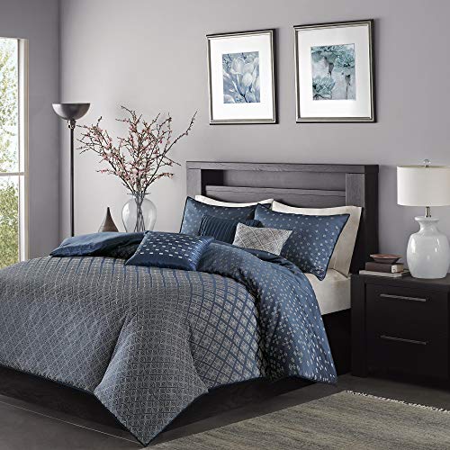 Madison Park Biloxi Duvet Cover - Navy, Geometric Duvet Cover Set β 6 Piece β Ultra Soft Microfiber Light Weight Bed Comforter Covers, King/Cal King(104"x92") (MP12-3737)