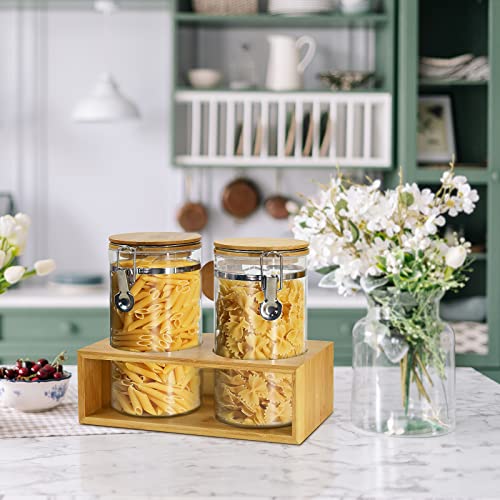 Glass Coffee Canister with 2x48oz Airtight Glass Jars, Coffee Bean Storage, Coffee Storage Container with Shelf and Lids Scoop, Kitchen Food Storage Jars, Coffee Container for Ground Coffee, Sugar