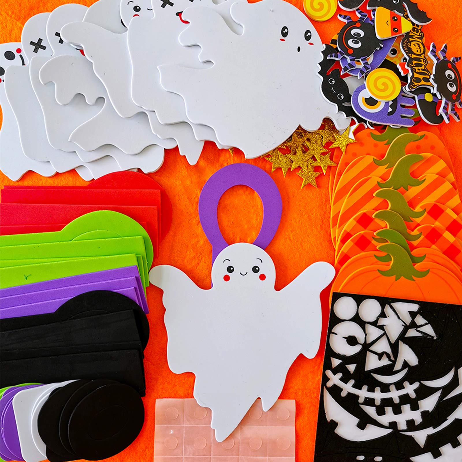 Supla 8 Sets Halloween Craft Kits Fall Kids Crafts DIY Halloween Doorknob Hanger Decorations Art Sets Foam Halloween Pumpkin Ghost Boo Bat Owl Stickers for Kids Halloween Classroom Party Activity