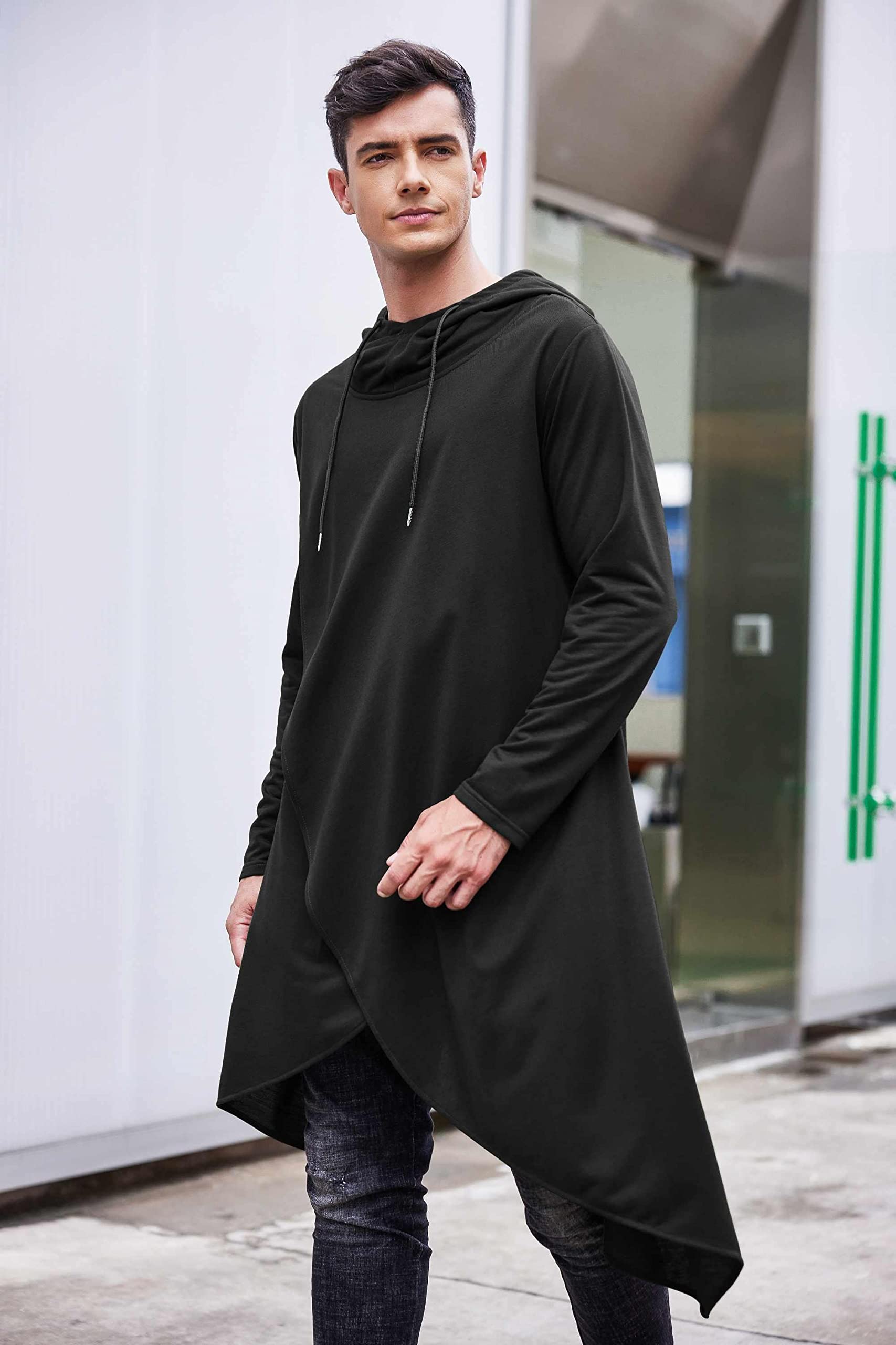COOFANDY Men's Halloween Poncho Hoodies Black(Pumpkin Face) Medium
