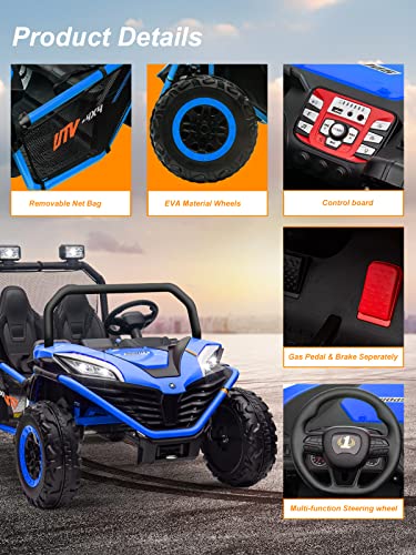 OTTARO 24V 10AH Ride on UTV Cars 2 Seater, Electric Cars Vehicles for Kids Teens,Metal Frame,EVA Wheels, 2x200W Powerful Motors, 20β Large 2 Seats, Bluetooth, Remote Control, Max Speed 4.7Mph(Blue)