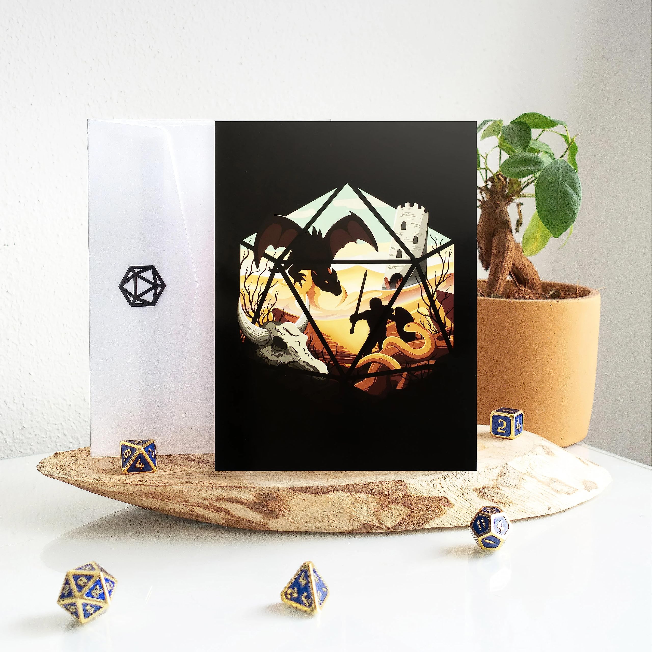 Glassstaff Birthday Greeting Card with d20 dice envelope for Dungeons and Dragons - DnD Dice postcard gift dnd birthday decorations dnd gifts for men, women and dm/gm dungeon master