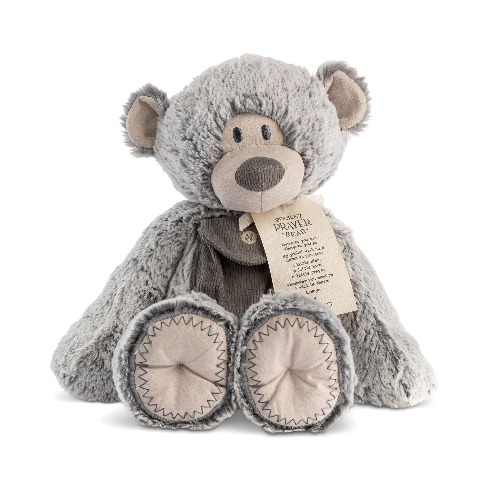 DEMDACO Pocket Prayer Teddy Bear Grey 16 Inch Polyester Plush Fabric Stuffed Animal Toy