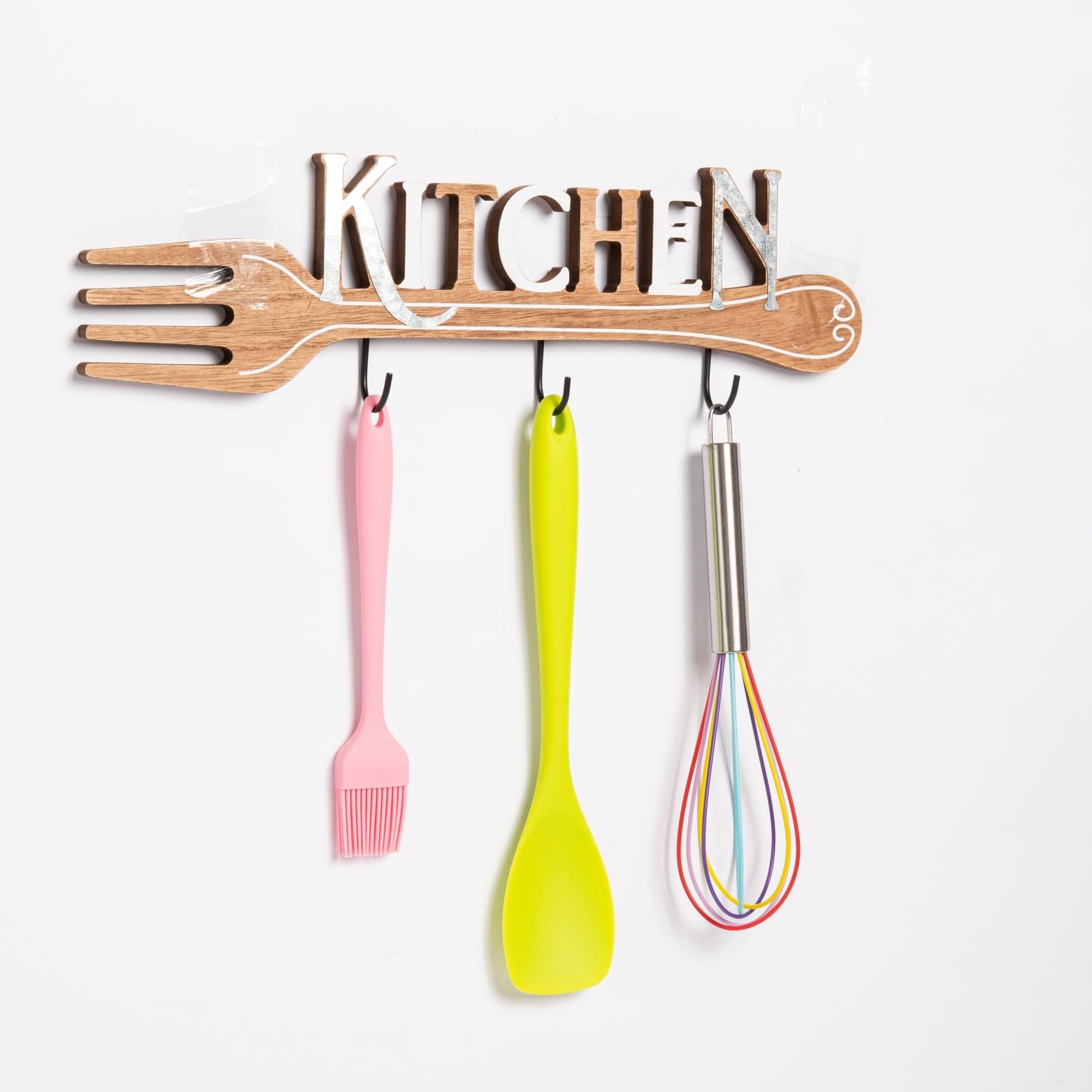 GENMOUS Kitchen Utensil Rack, Rustic Wood Coat Rack Wall Mount Shelf with Hooks, Kitchen Farmhouse Wall Coat Rack with Shelf & Coat Hook with 3 Hooks for Kitchen Decor