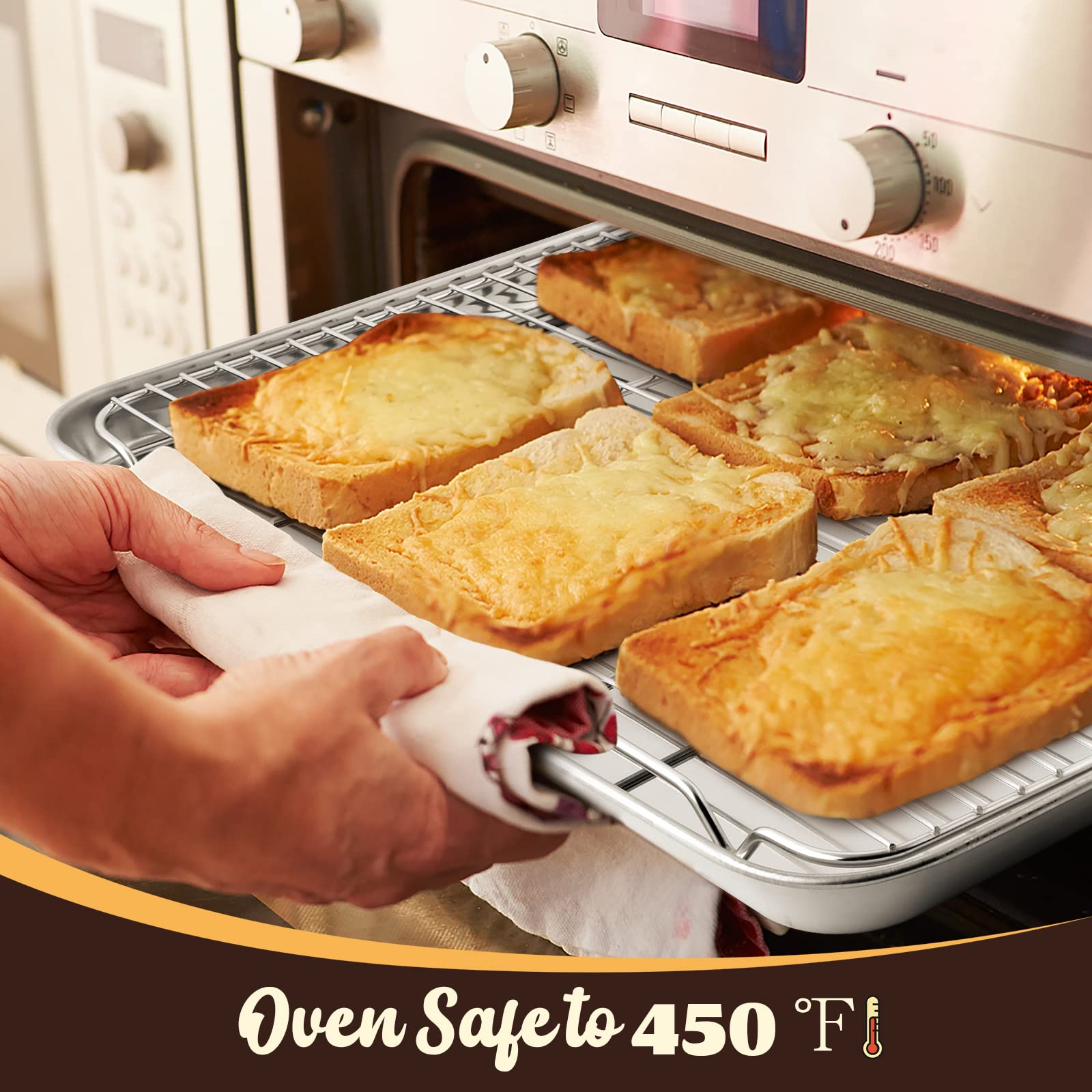 E-far Cookie Sheet with Rack Set, Half Sheet Baking Pan for Oven Cooking, 18βx13β Stainless Steel Rimmed Tray with Wire Cooling Rack for Roasting Broiling Bacon Meat Steak - Dishwasher Safe
