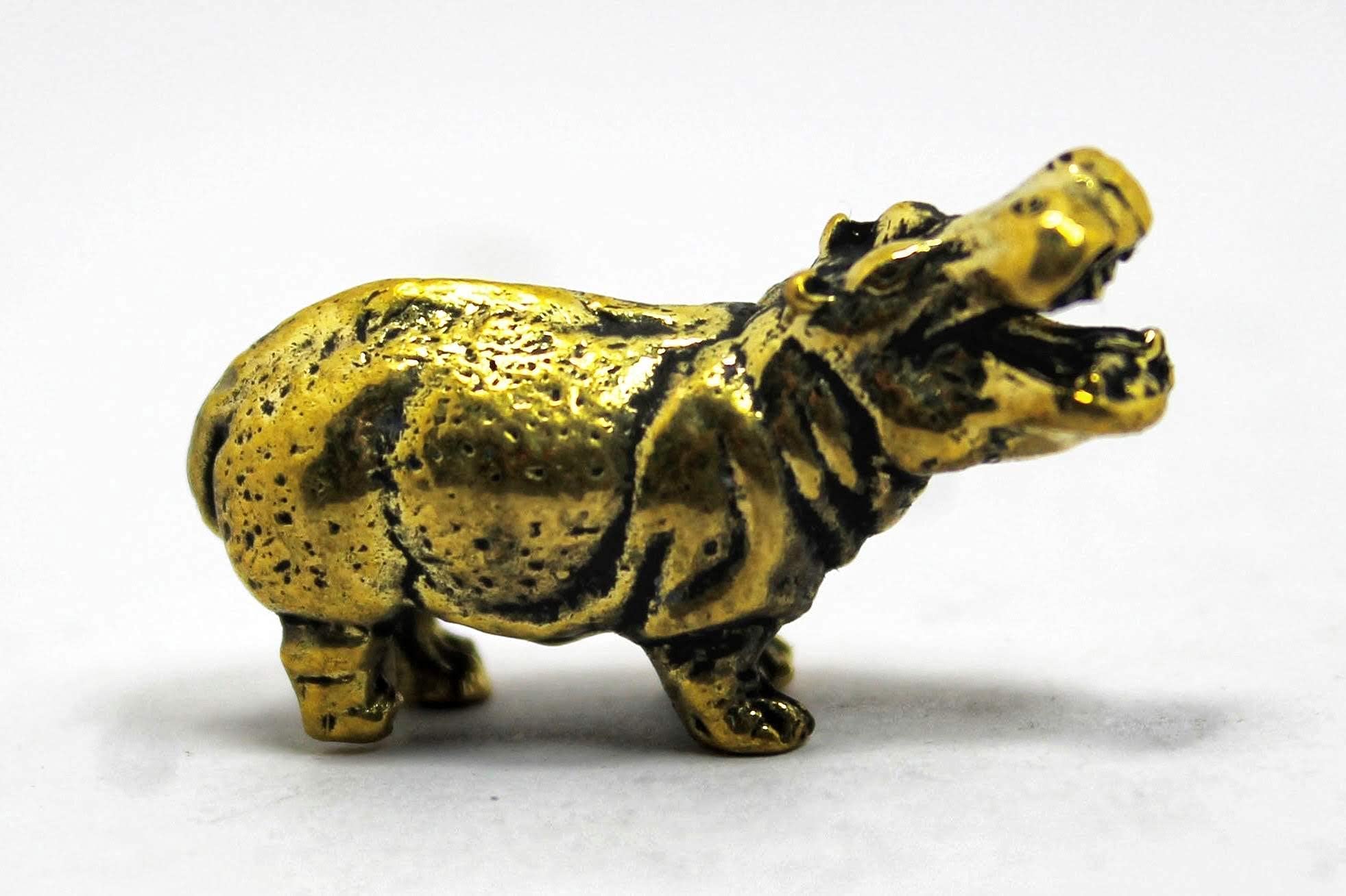 Hippopotamus Brass Collectible Hippo Figurine Handmade Art Miniature