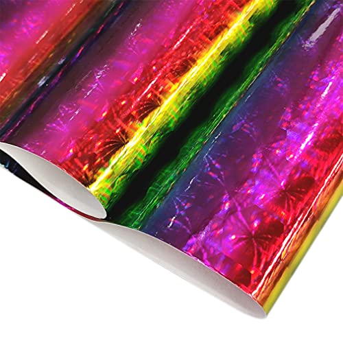 HYANG Holographic Geometry Geometry Iridescence Rainbow PU Faux Leather Sheets 1 Roll 12"X53"(30cmX135cm), Faux Leather Very Suitable for Crafts Making Leather Earrings, Bows, Handbag ,Sewing