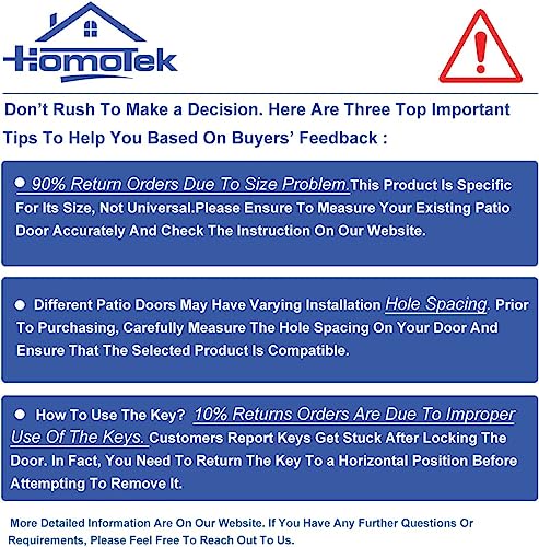HOMOTEK 1 Pack Patio Door Handle Set, Replacement Sliding Door Handle with Key for Sliding Patio Door Thickness from 1-1/2" to 1-3/4", 3-15/16" Screw Hole Spacing, Mortise Lock, Reversible, White